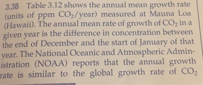 3.38 Table 3.12 shows the annual mean growth rate | Chegg.com