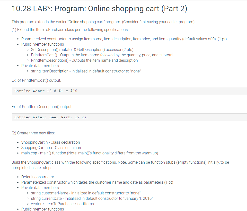 Solved 10.28 LAB*: Program: Online shopping cart (Part 2) | Chegg.com
