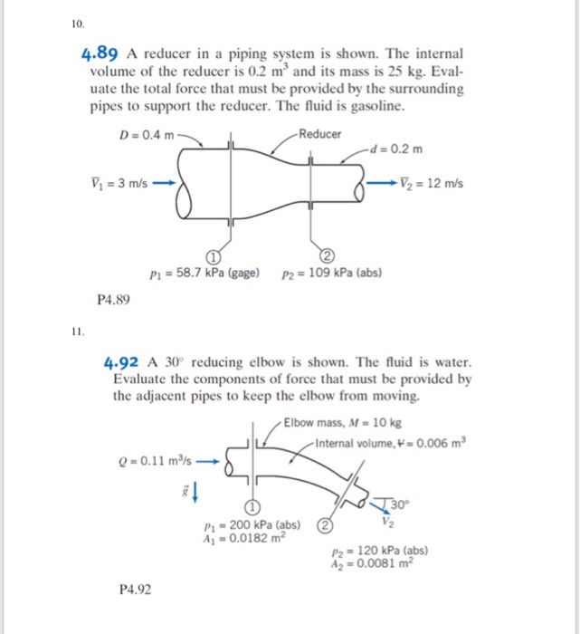 Solved 4.89 A reducer in a piping system is shown. The | Chegg.com