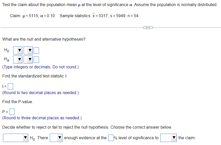 Solved Test the claim about the population mean p at the | Chegg.com