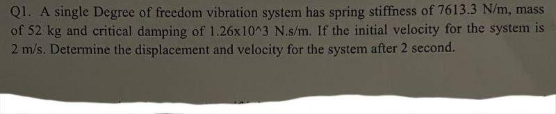 Solved Q1. A single Degree of freedom vibration system has | Chegg.com