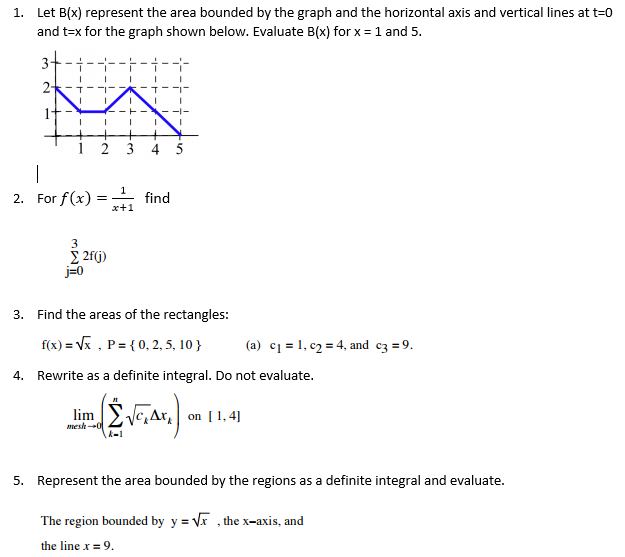 Solved 1. Let B(x) represent the area bounded by the graph | Chegg.com