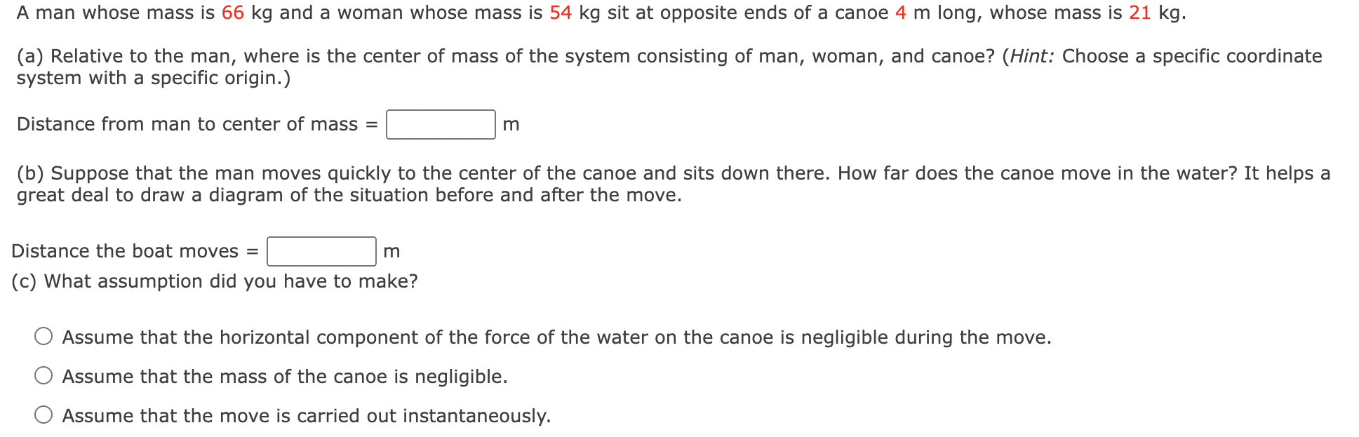 Solved A man whose mass is 66 kg and a woman whose mass is | Chegg.com