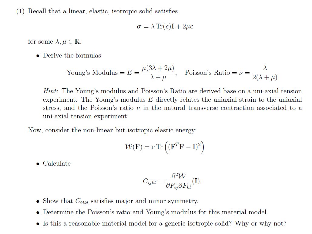 (1) Recall that a linear, elastic, isotropic solid | Chegg.com