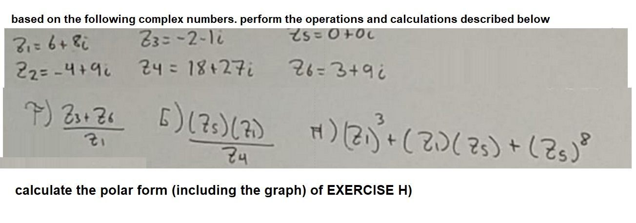 Solved based on the following complex numbers. perform the | Chegg.com