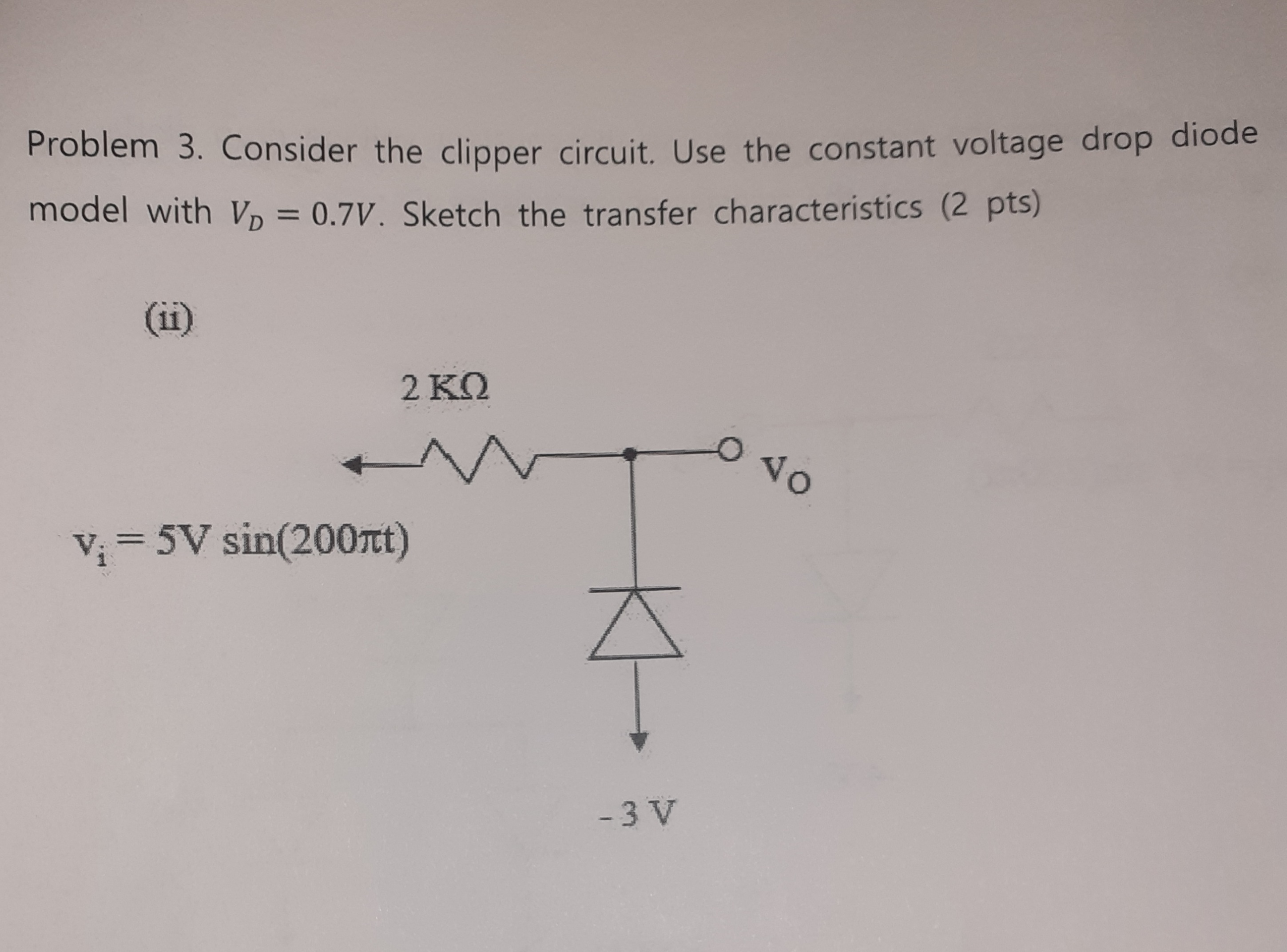 Solved Problem 3. Consider the clipper circuit. Use the | Chegg.com