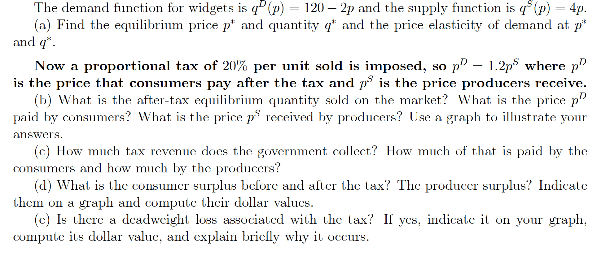 Solved The demand function for widgets is qD(p)=120−2p and | Chegg.com