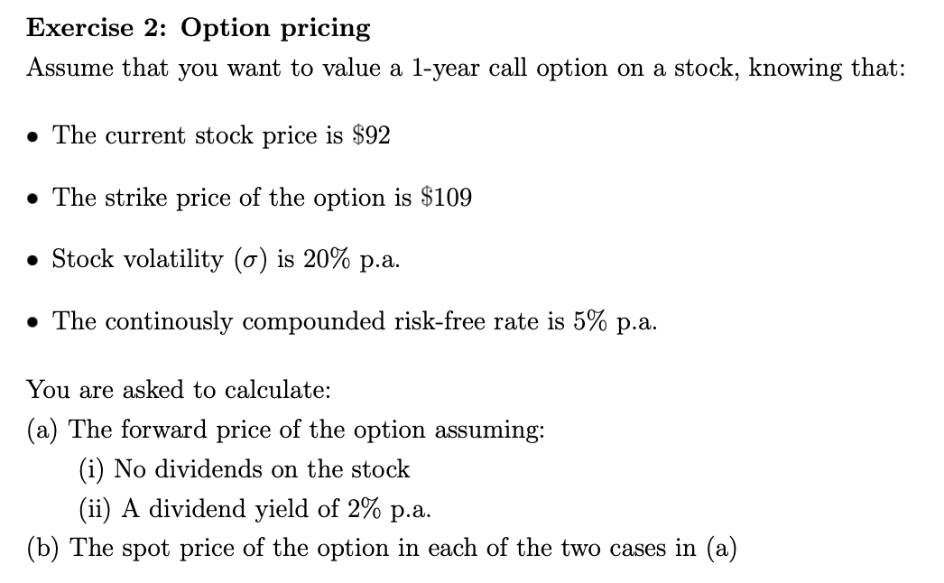 Solved Exercise 2: Option pricing Assume that you want to | Chegg.com