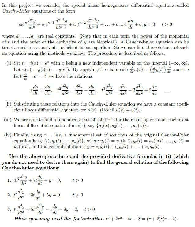 Solved In this project we consider the special linear | Chegg.com