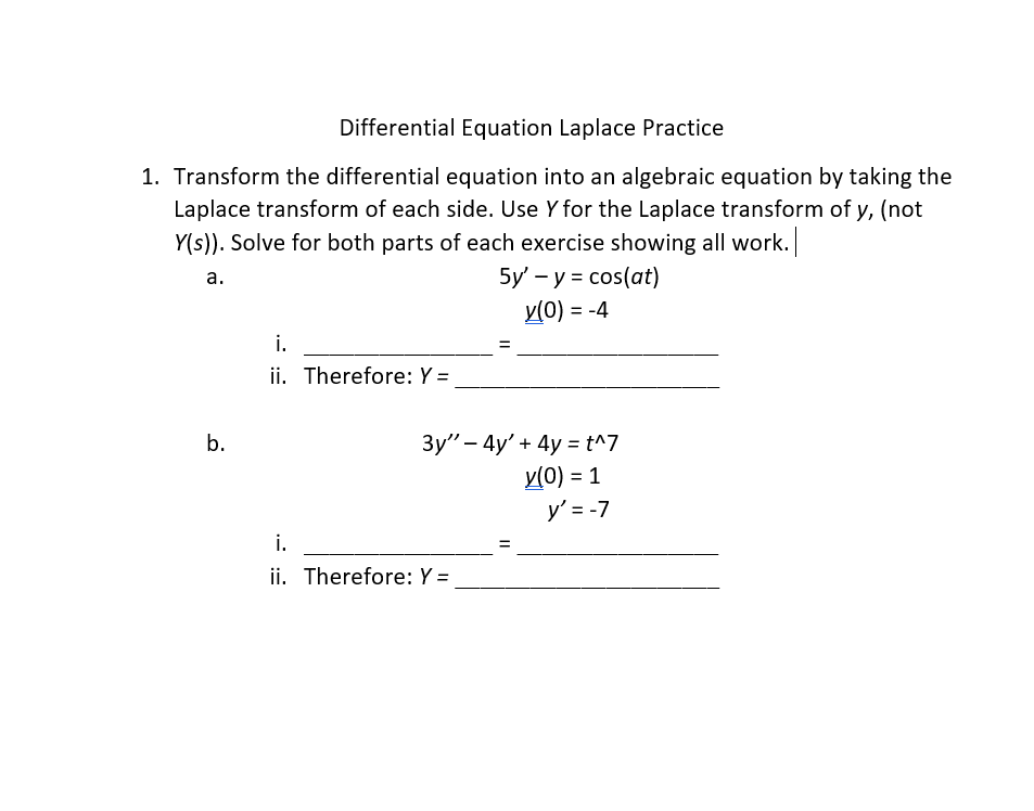 Solved Differential Equation Laplace Practice 1. Transform | Chegg.com