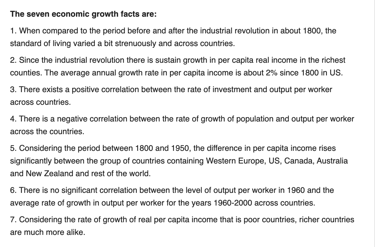 The seven economic growth facts are: 1. When compared | Chegg.com
