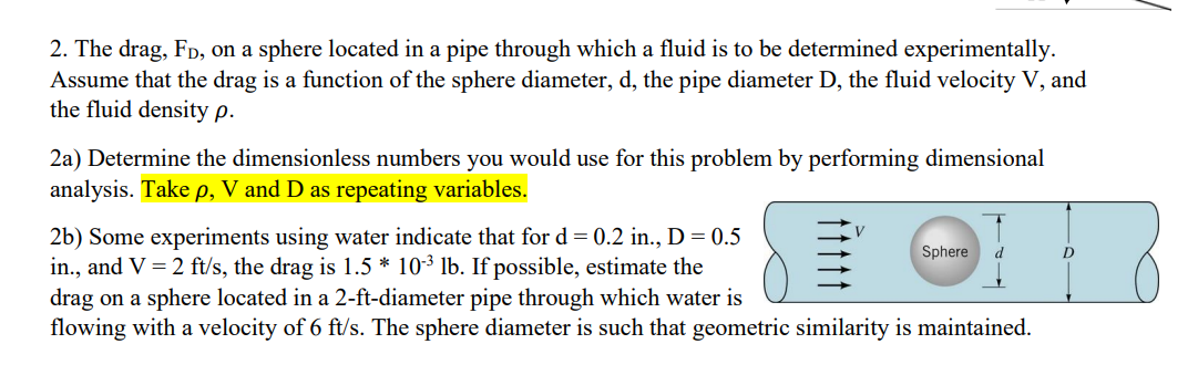 Solved 2. The drag, FD, on a sphere located in a pipe | Chegg.com