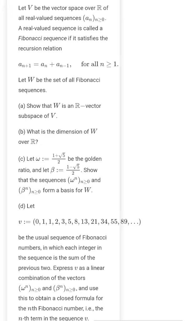 Solved Let V be the vector space over R of all real-valued | Chegg.com