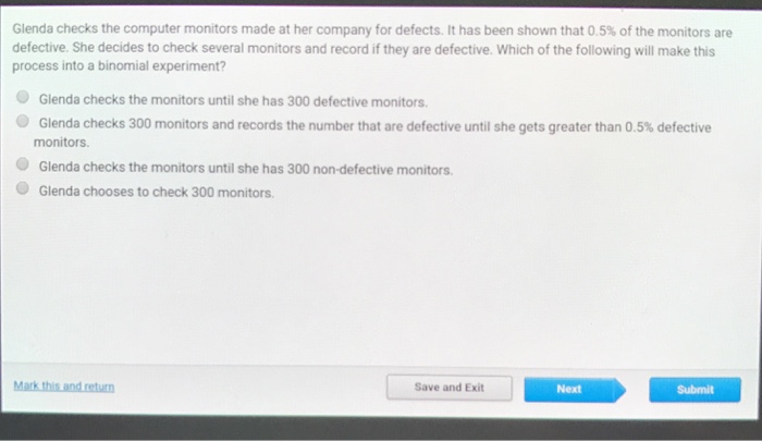 Solved Glenda checks the computer monitors made at her | Chegg.com