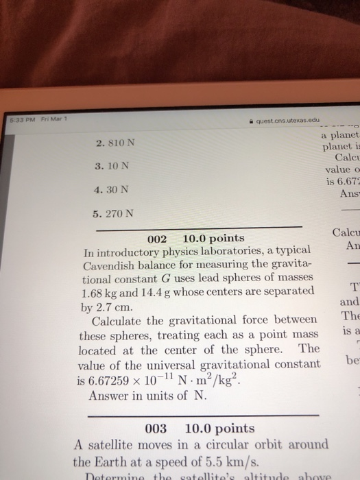 Solved 533 PM Fri Mar 1 울 quest.cns.utexas.edu a planet | Chegg.com