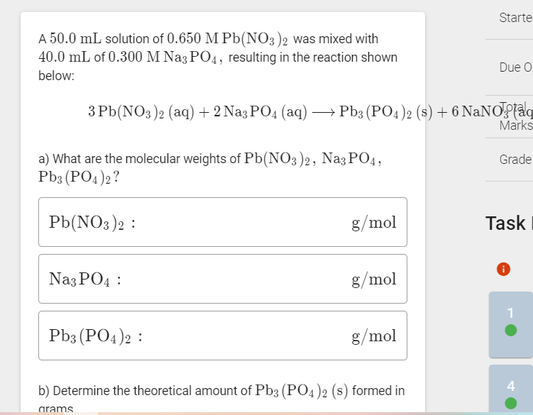 Solved Starte A 50.0 mL solution of 0.650 M Pb(NO3)2 was | Chegg.com