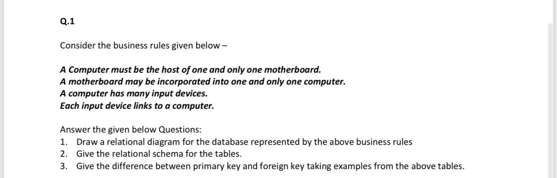 Solved Q.1 Consider the business rules given below - A | Chegg.com