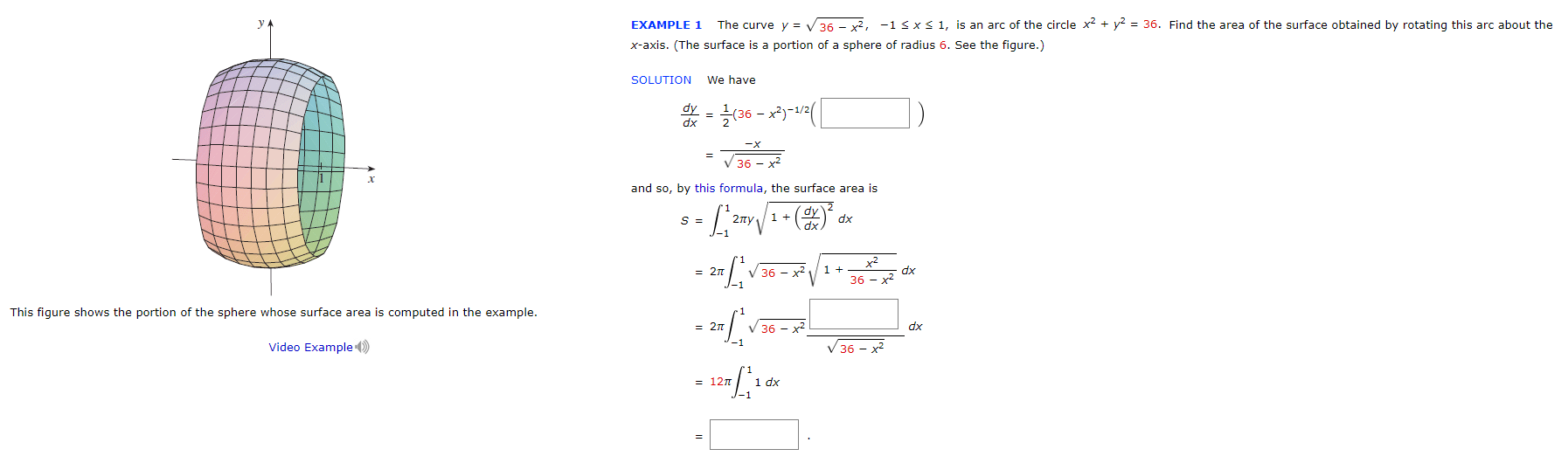 Solved EXAMPLE 1 The curve y = 36 - x2, -1 | Chegg.com
