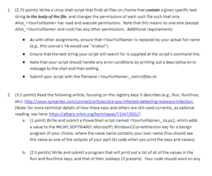 Solved 1. (2.75 points) Write a Linux shell script that | Chegg.com
