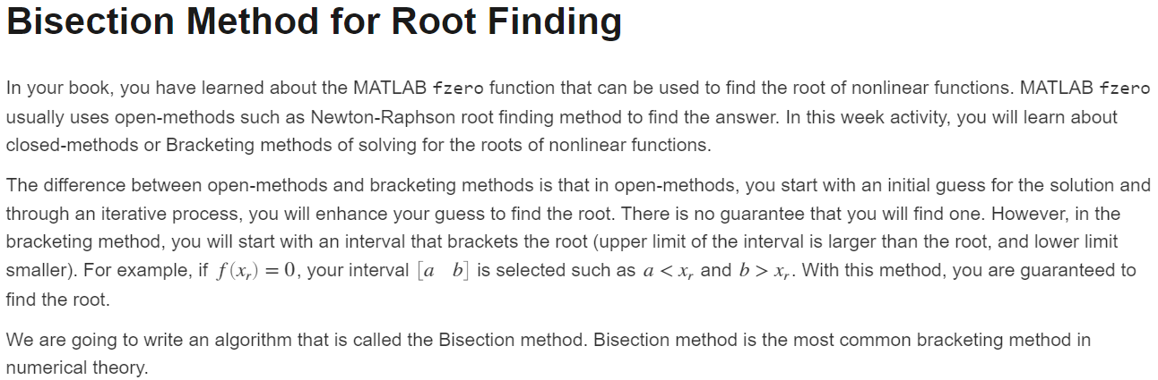 MATLAB function root = myFunction(func,a,b,tol) % | Chegg.com