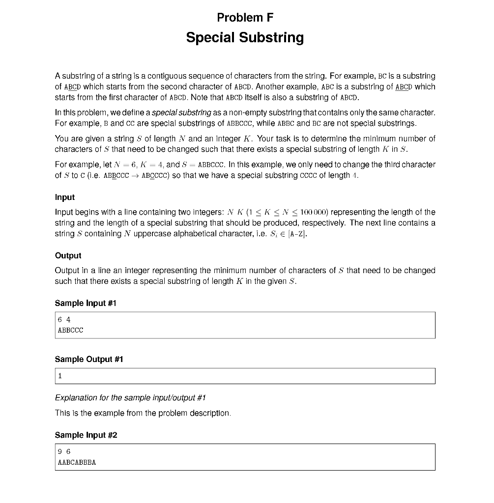 Solved Problem F Special Substring A substring of a string | Chegg.com