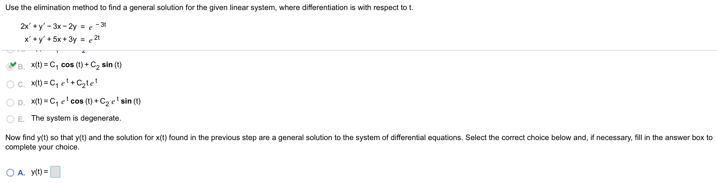 Solved Use the elimination method to find a general solution | Chegg.com