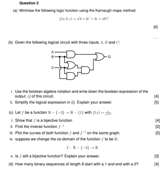 Solved (a) Minimise the following logic function using the | Chegg.com