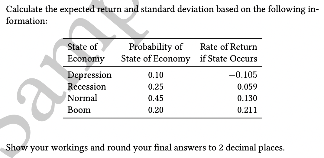 Solved Calculate the expected return and standard deviation | Chegg.com