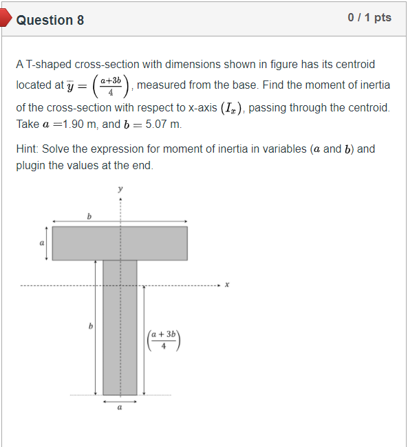 Solved Question 8 011 pts A T-shaped cross-section with | Chegg.com