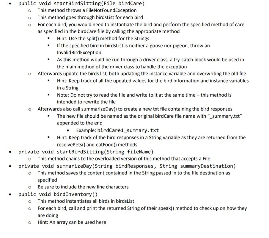 Solved This is the BirdSitting.java class.It only has a | Chegg.com