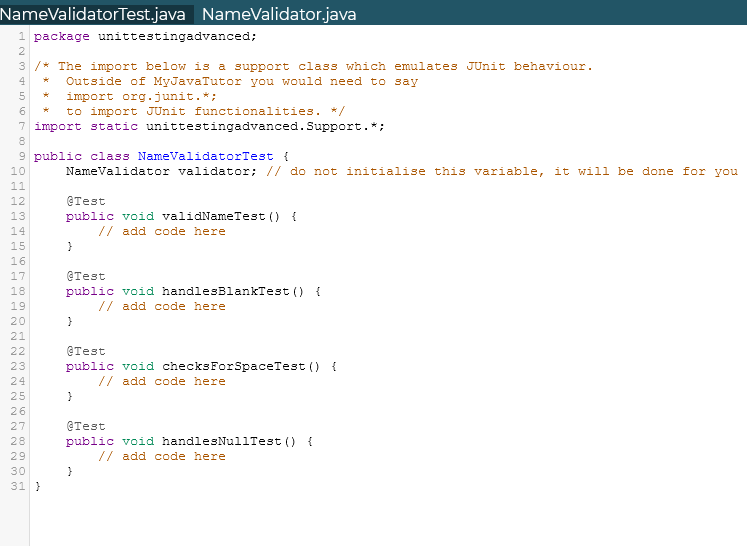 Solved 6 NameValidatorTest.java NameValidator.java 1 package | Chegg.com