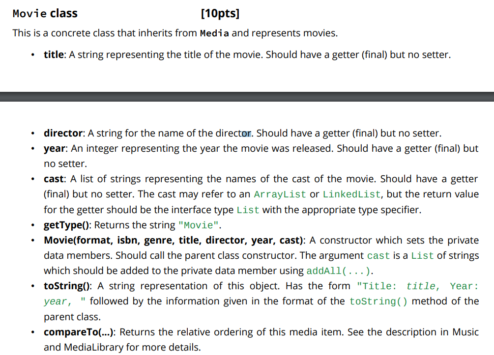 Solved Movie class [10pts] This is a concrete class that | Chegg.com