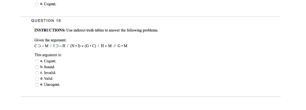 Solved INSTRUCTIONS: Use indirect truth tables to answer the | Chegg.com