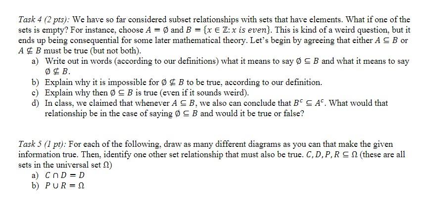 Solved Task 4 (2 pts): We have so far considered subset | Chegg.com