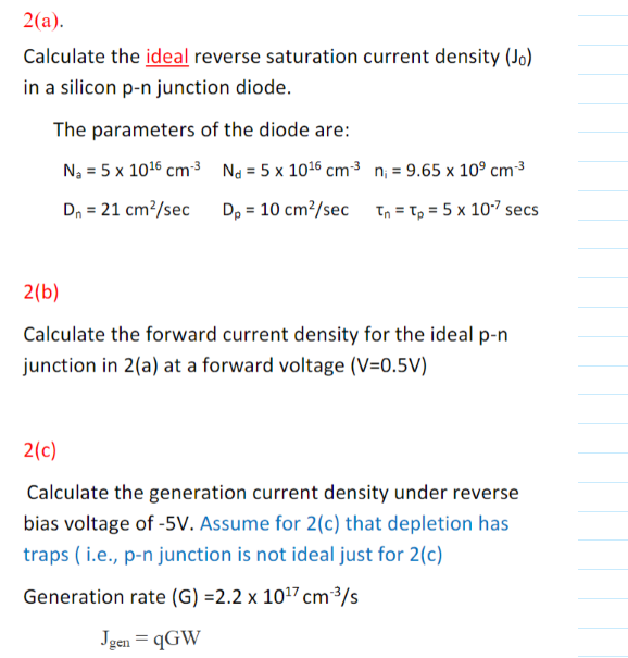 Solved Cs/A = 3 GT) Pne9V/kt 3. (a) For the p-n junction in | Chegg.com