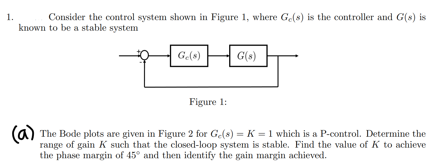 Solved 1. Consider the control system shown in Figure 1 , | Chegg.com