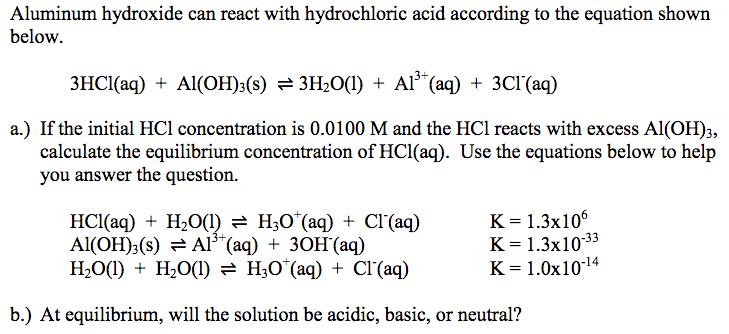 Aluminum hydroxide can react with hydrochloric acid | Chegg.com
