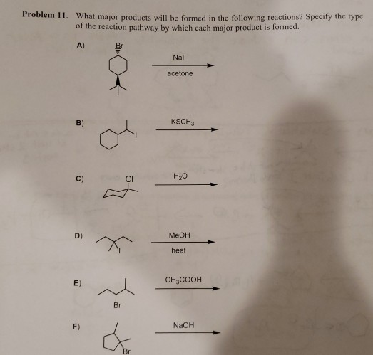 Solved Problem 11. What major products will be formed in the | Chegg.com