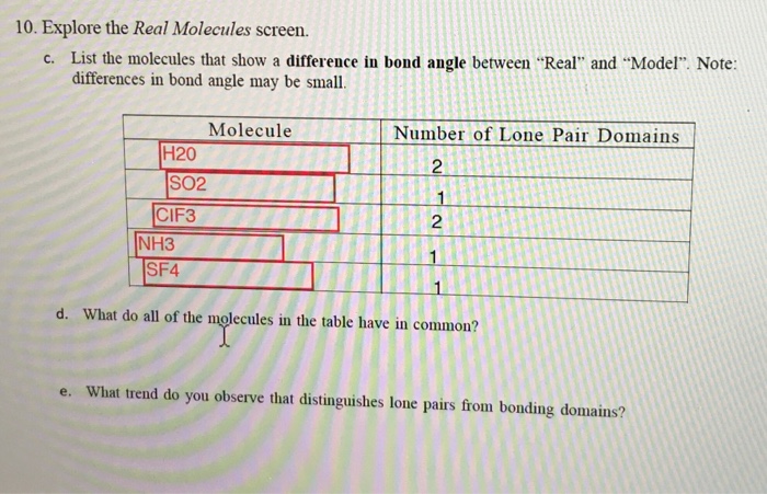 Solved 10. Explore the Real Molecules screen. c. List the | Chegg.com