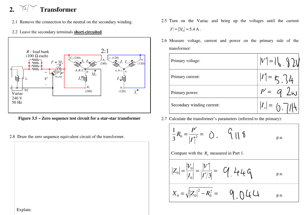 Solved 2. YY Transformer 2.1 Remove the connection to the | Chegg.com