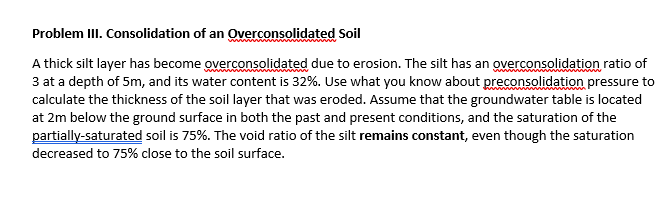Solved Problem III. Consolidation of an Overconsolidated | Chegg.com