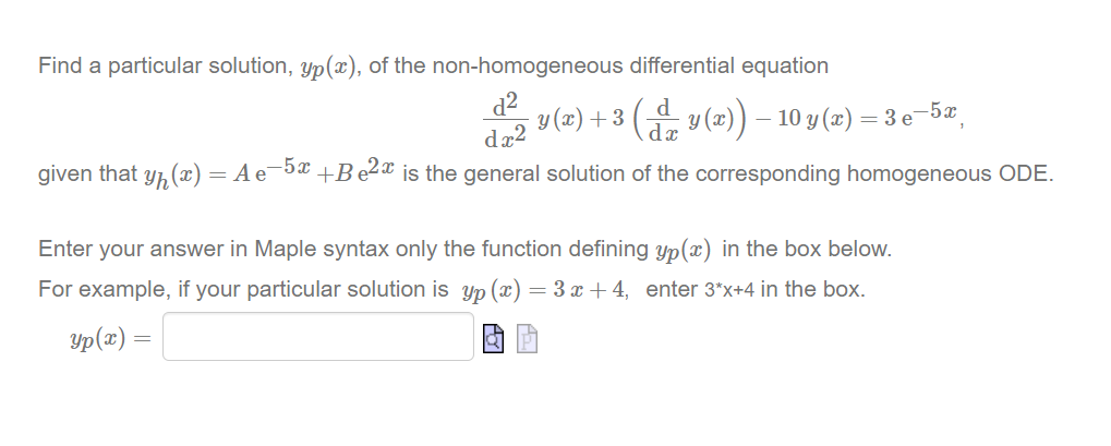 Solved Find a particular solution, yp(x), of the | Chegg.com