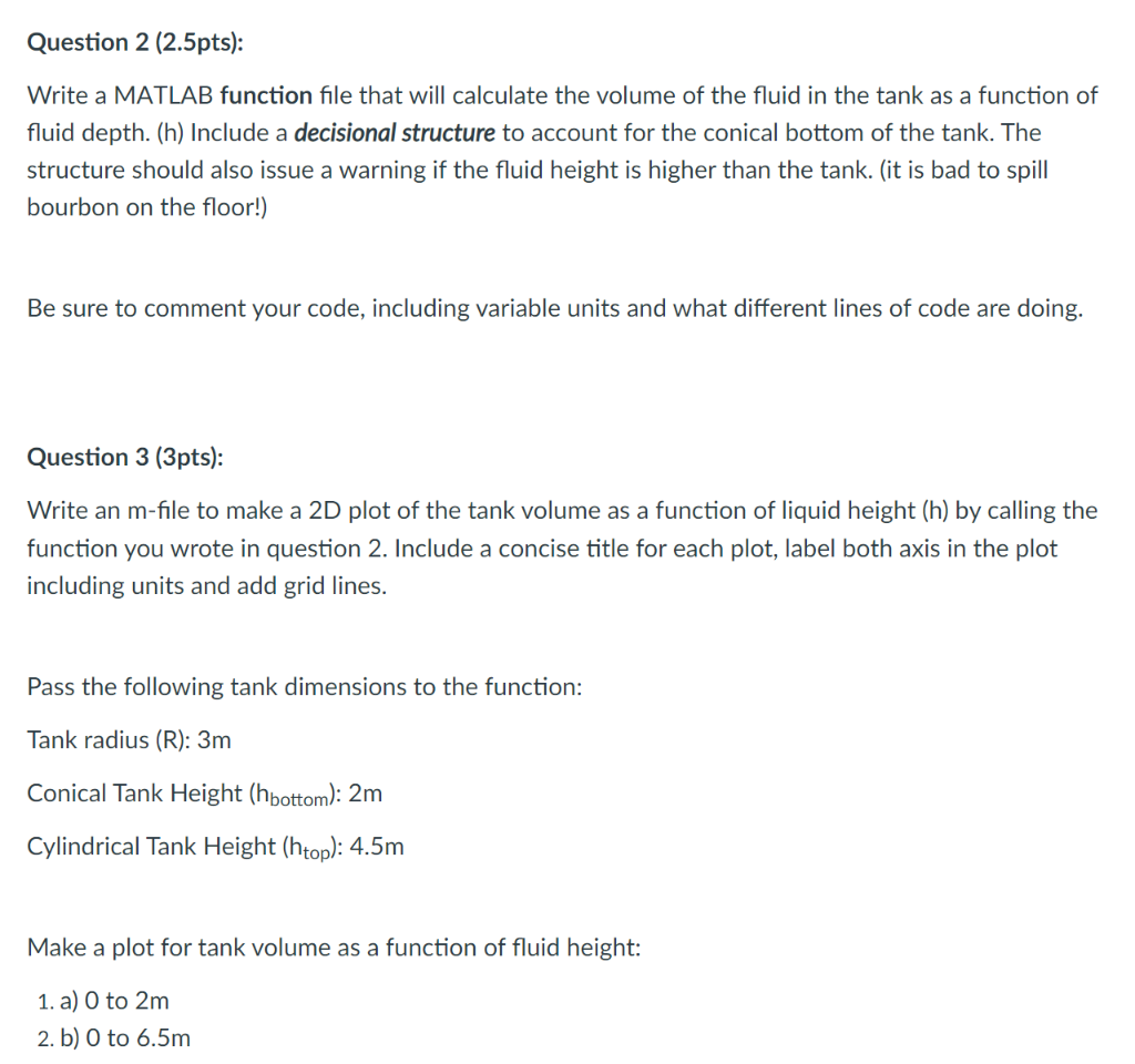Solved Question 2 (2.5pts): Write a MATLAB function file | Chegg.com
