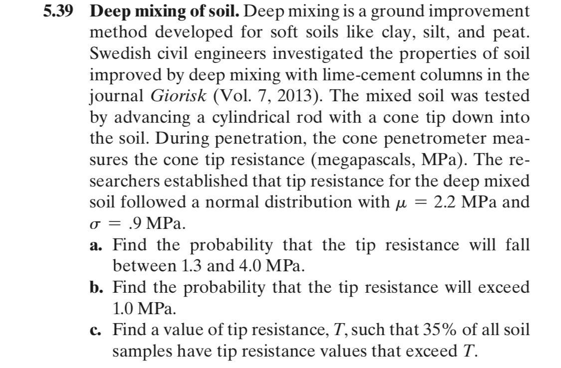 Solved 5.39 Deep mixing of soil. Deep mixing is a ground | Chegg.com