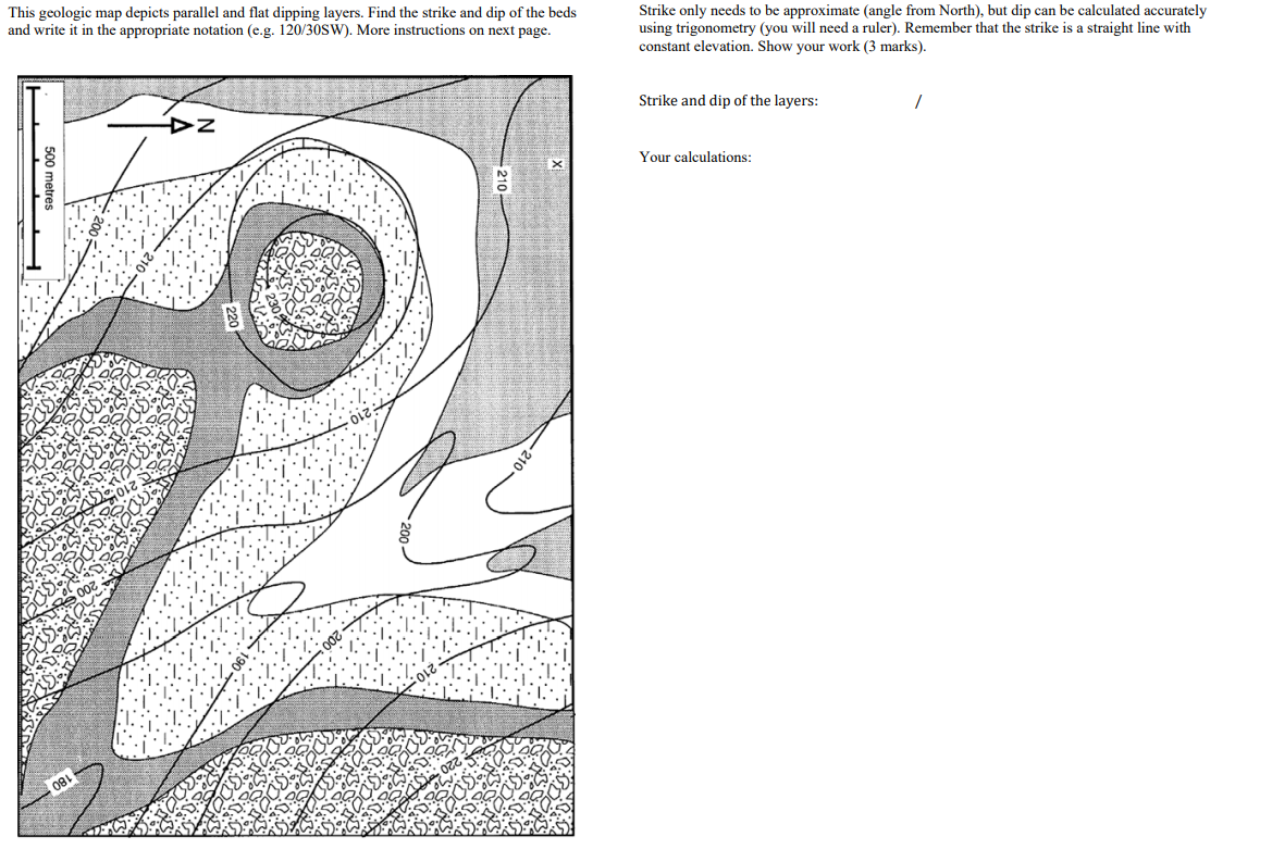 Solved This geologic map depicts parallel and flat dipping | Chegg.com