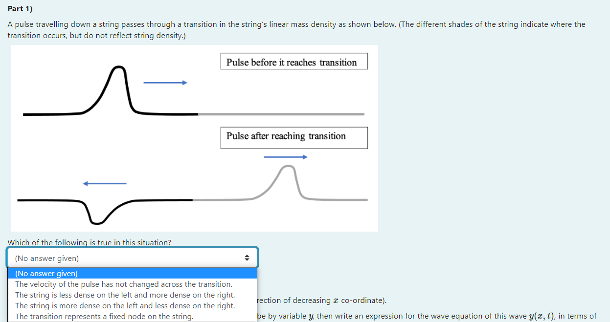 Solved Part 1) A pulse travelling down a string passes | Chegg.com