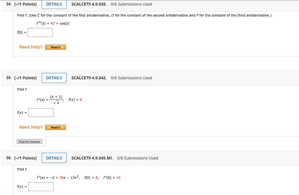 Solved 34. (-/1 Points] DETAILS SCALCET9 4.9.035. 0/6 | Chegg.com