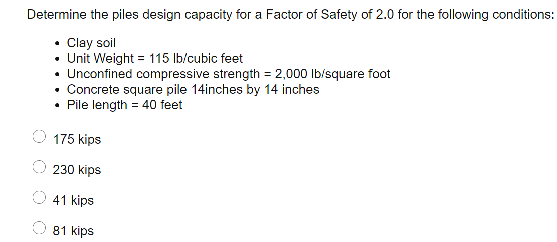 Solved Determine the piles design capacity for a Factor of | Chegg.com