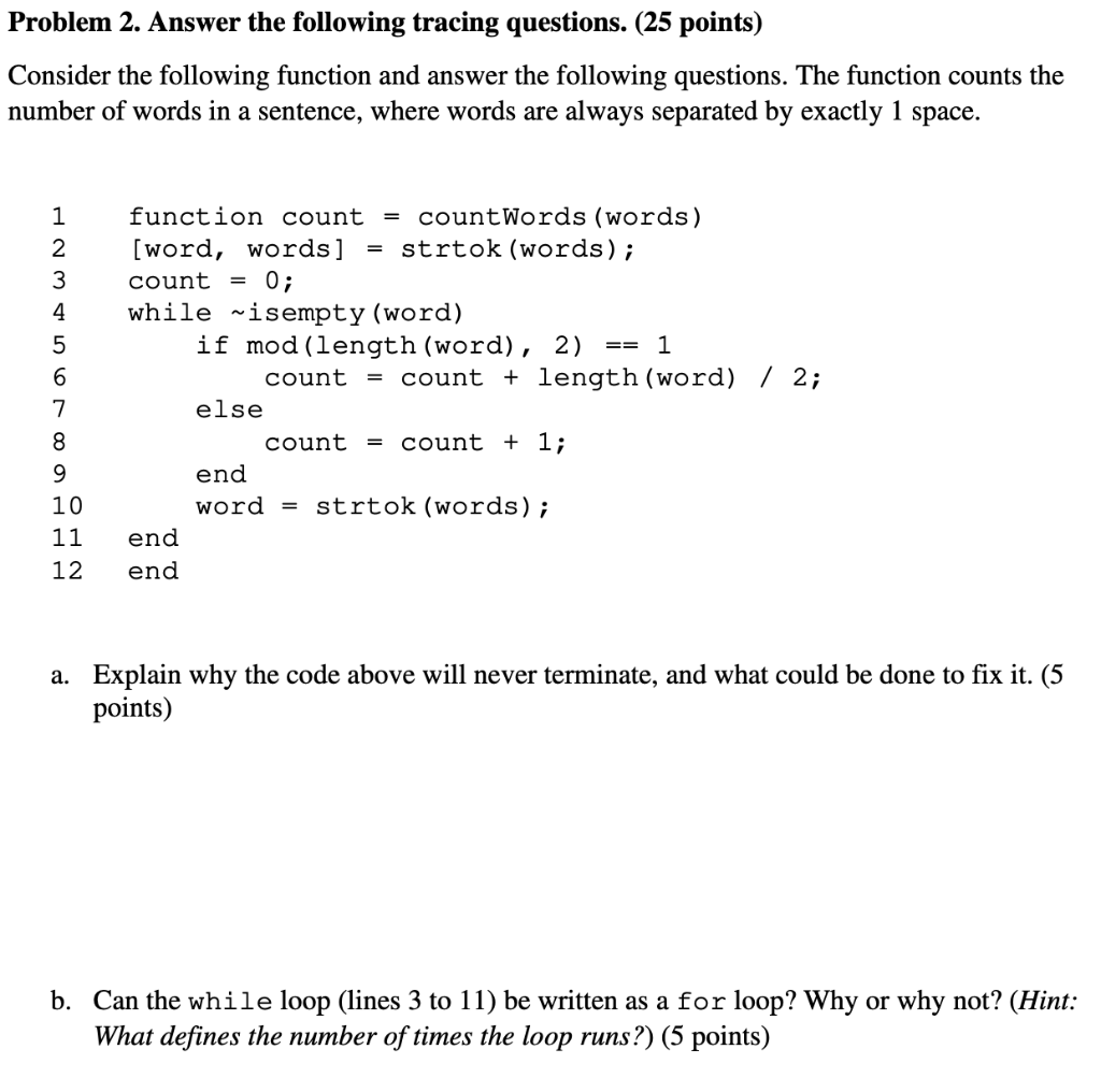Solved Problem 2 Answer The Following Tracing Questions