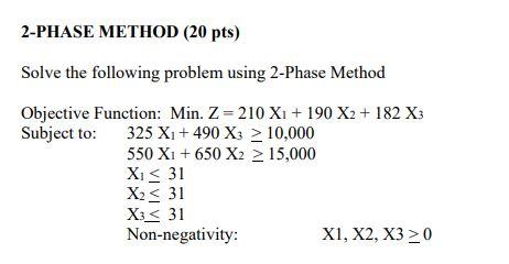 Solved 2-PHASE METHOD (20 pts) Solve the following problem | Chegg.com